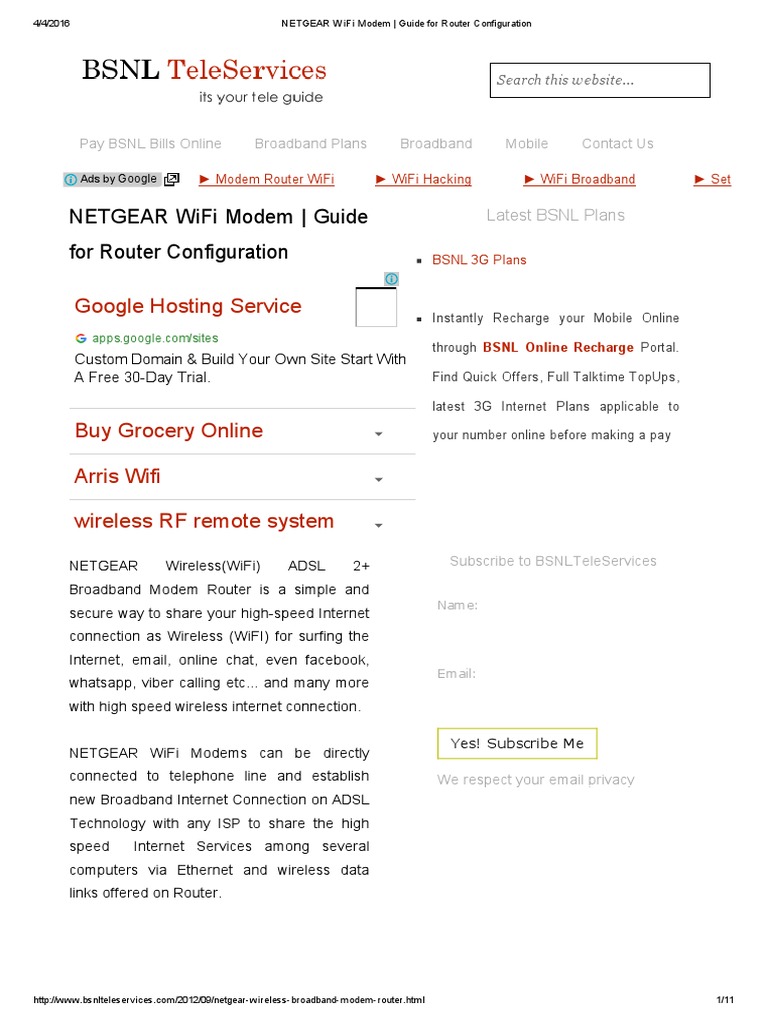 NETGEAR WiFi Modem - Guide For Router Configuration | PDF | Wi Fi ...