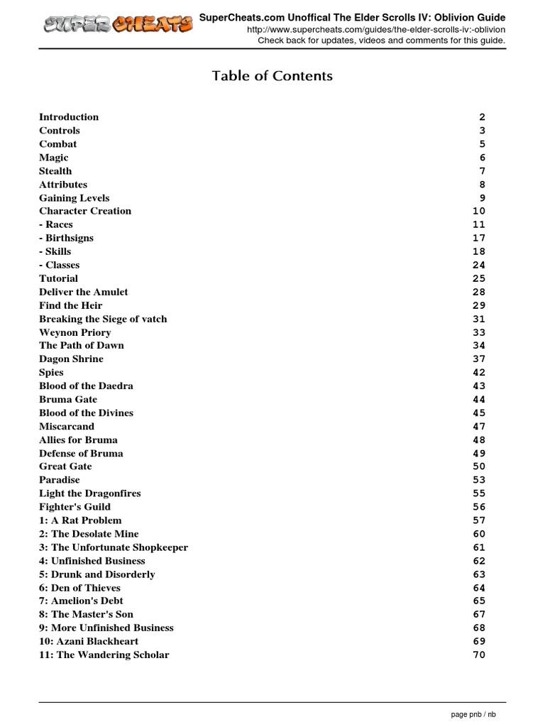 THE ELDER SCROLLS - Oblivion - Guide | PDF | Leisure | Sports