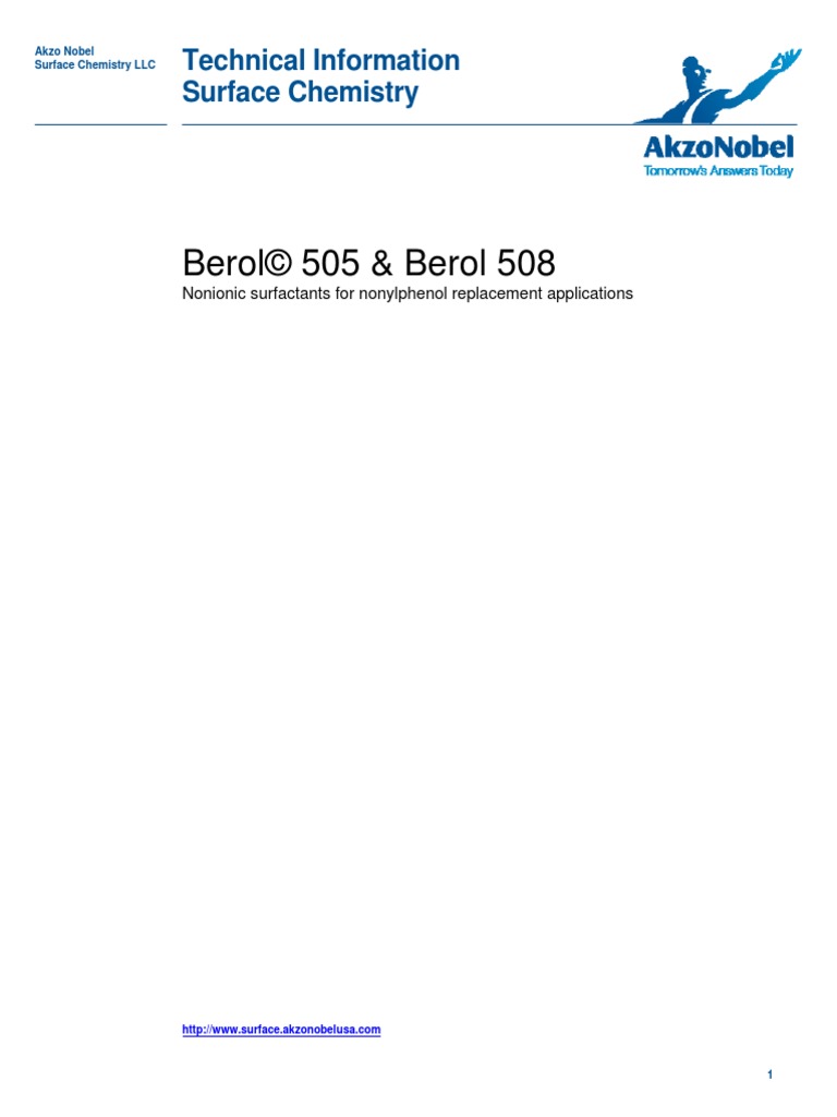 AkzoNobel TB Berol505 508NPE | PDF | Surfactant | Solubility