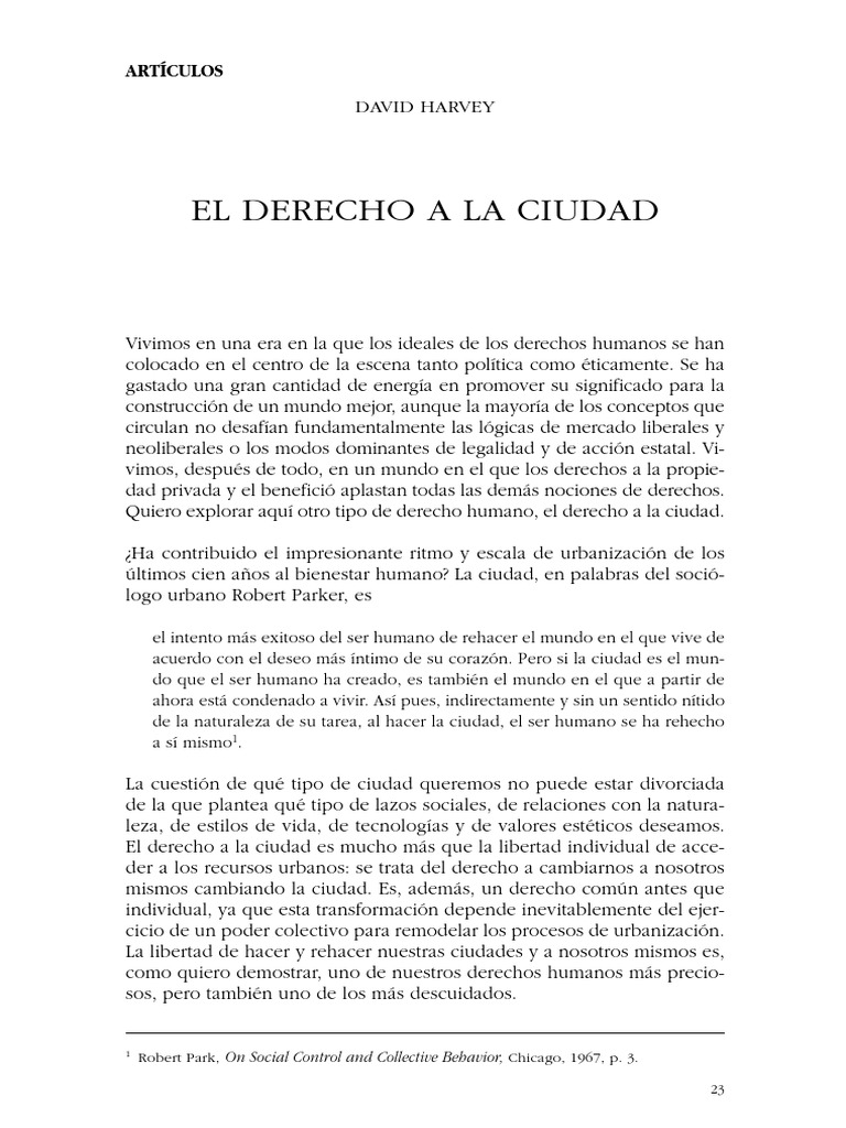 El Derecho A La Ciudad, David Harvey | PDF | Capitalismo | Capital ...