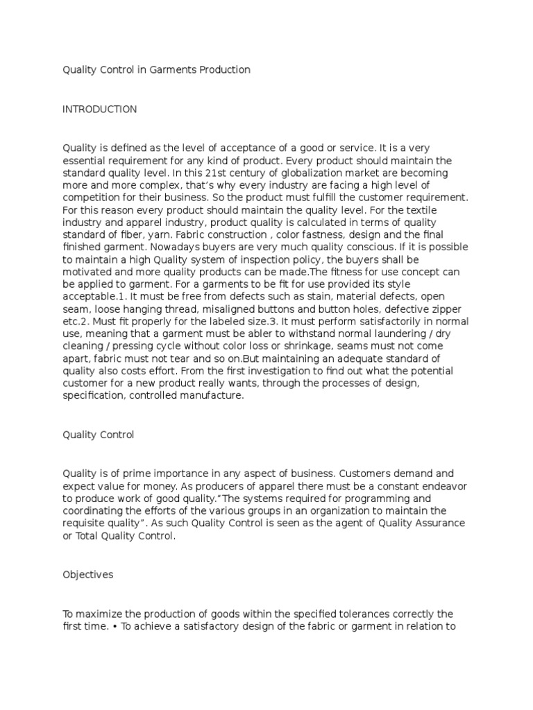 Garment Quality Control Overview | PDF | Knitting | Yarn