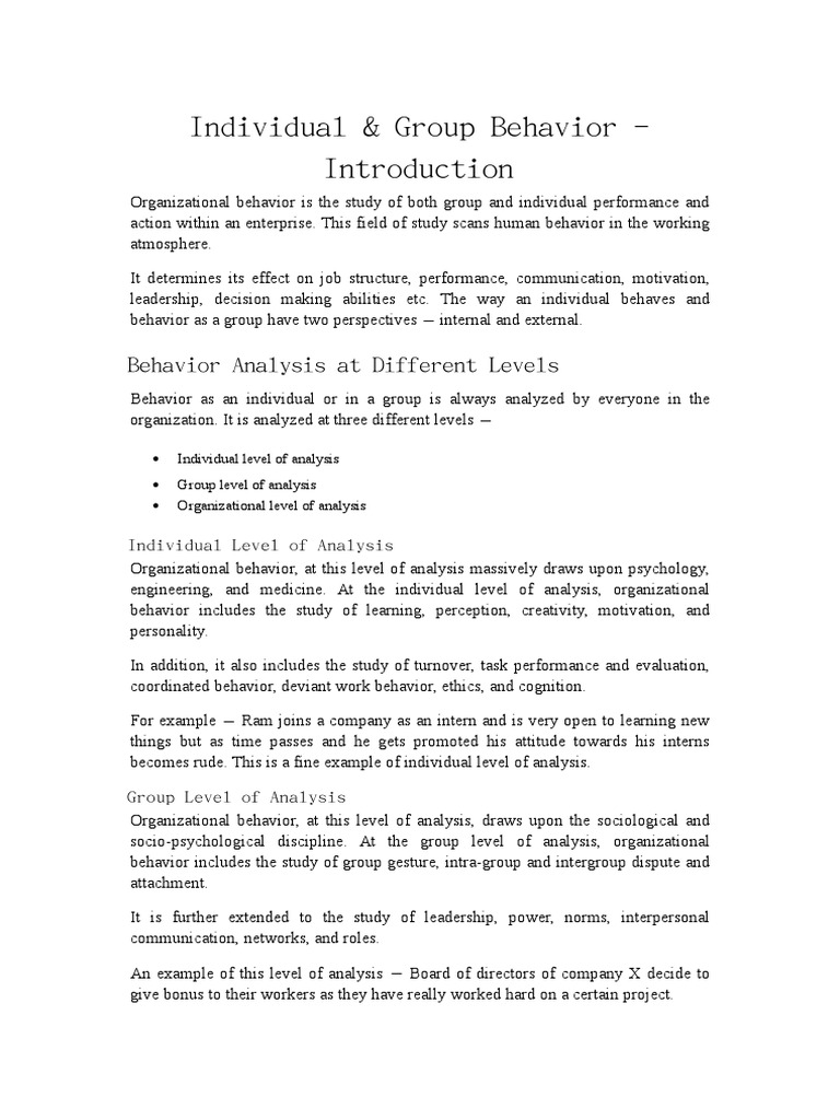Individual & Group Behavior - Introduction | PDF | Organizational ... Individual & Group Behavior - Introduction | PDF | Organizational ...