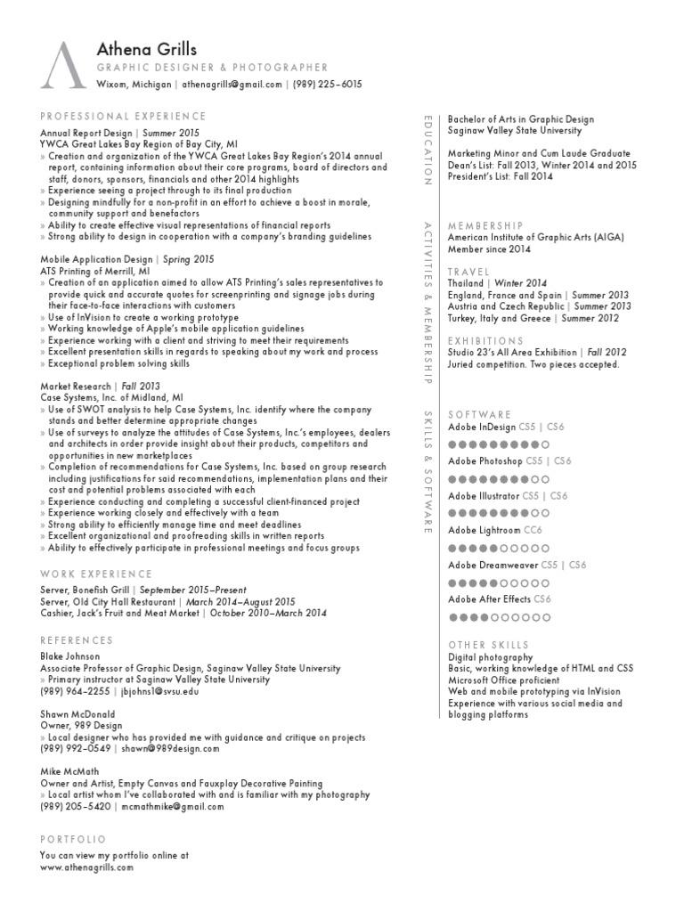 Athena Grills - 2016 Resume | PDF | Adobe Systems | Communication