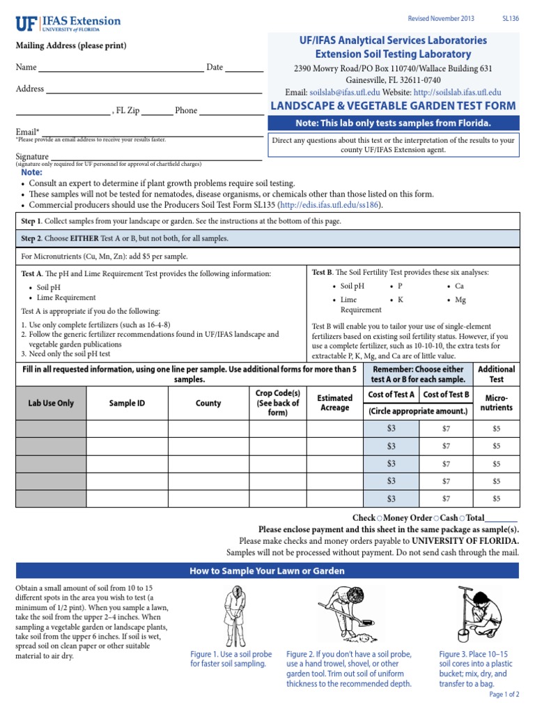 Landscape & Vegetable Garden Test Form: UF/IFAS Analytical Services ...