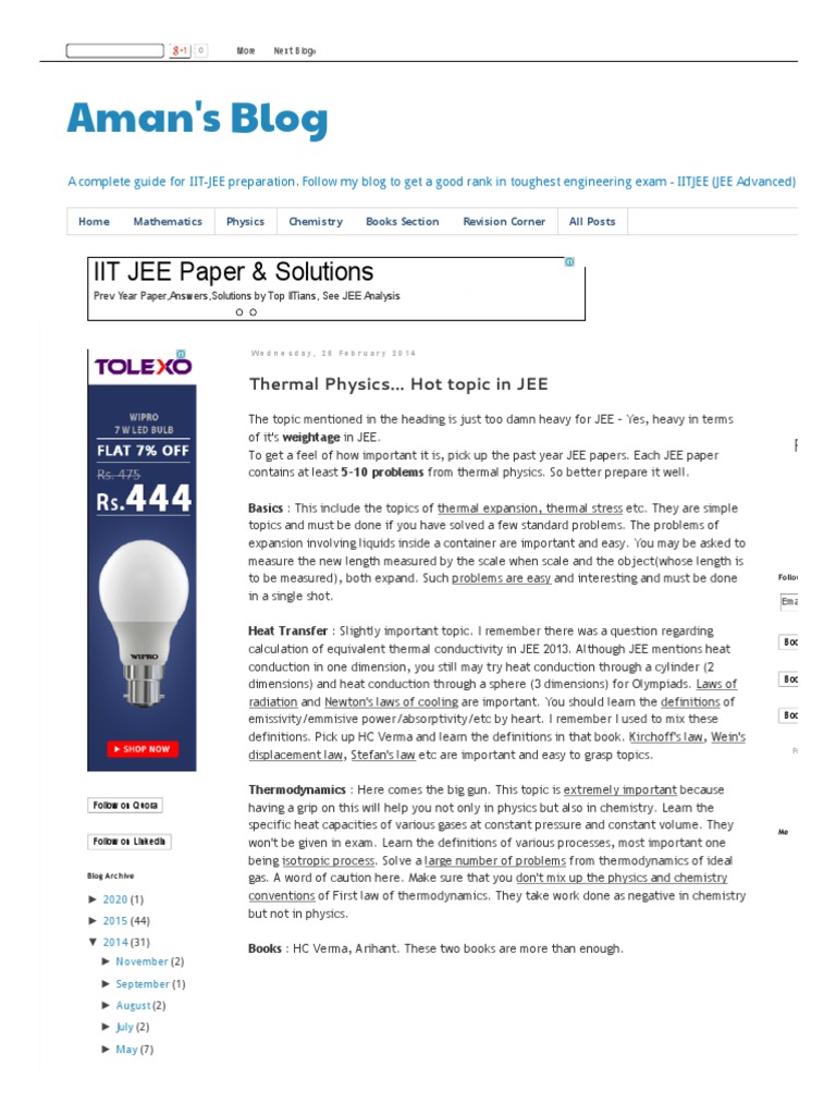 IIT-JEE Thermal Physics Guide | PDF | Thermal Conduction | Heat