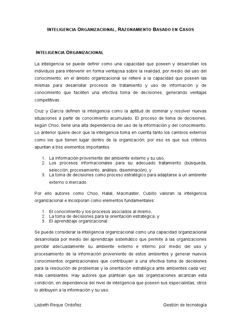 Inteligencia Organizacional | PDF | Toma de decisiones | Conocimiento