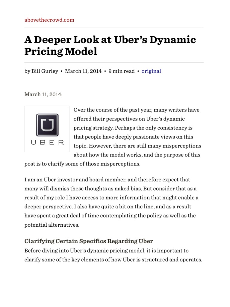 A Deeper Look at Uber's Dynamic Pricing Model - Abovethecrowd | PDF ...