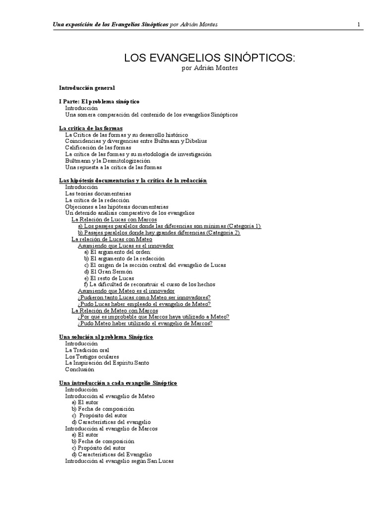 Los Evangelios Sinopticos | PDF | Evangelios | Evangelio De Lucas