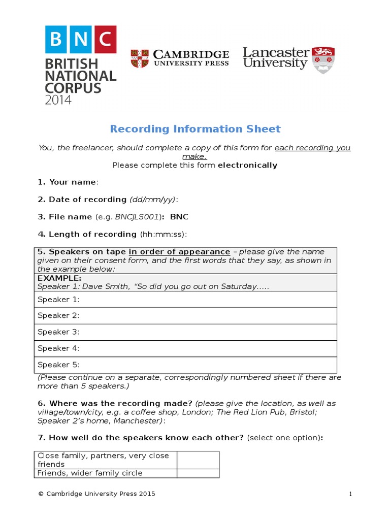 Recording Information Sheet: Please Complete This Form Electronically | PDF