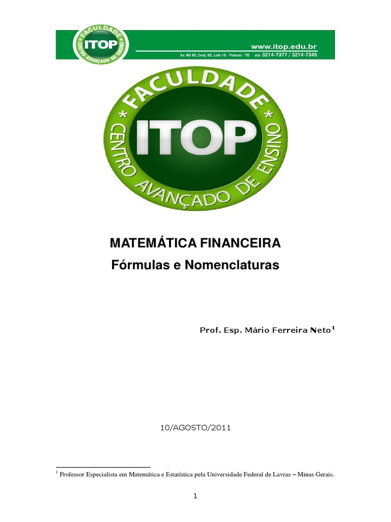 Fórmulas e Nomenclaturas Da Matemática Financeira | PDF | Desconto | Juros