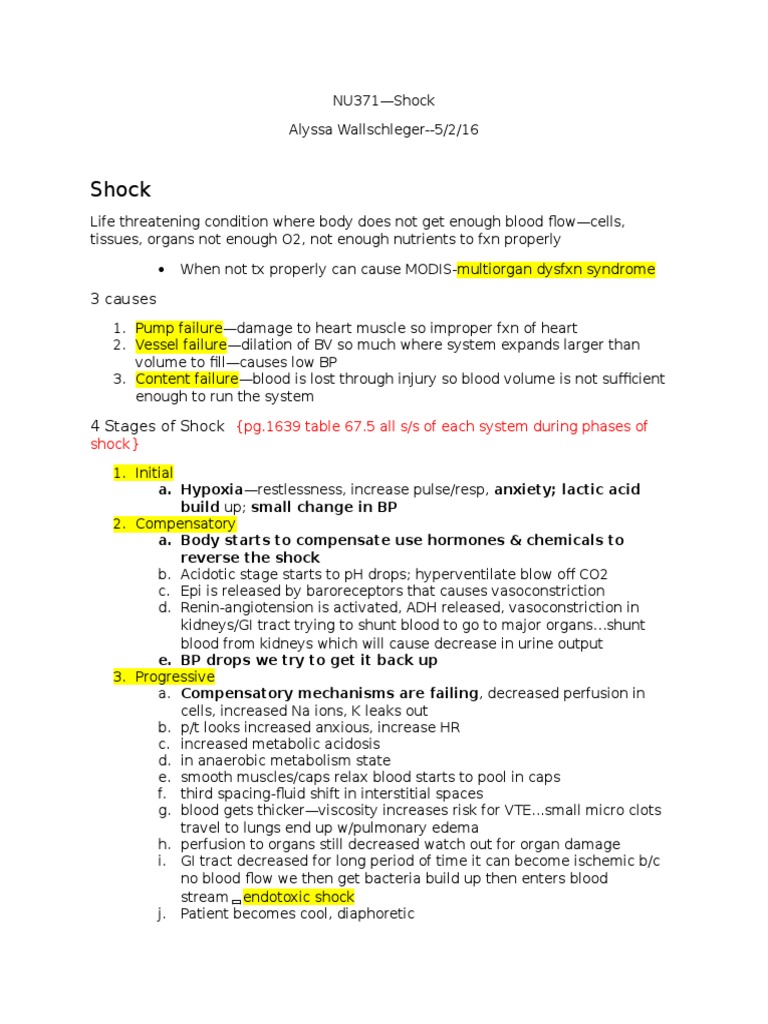 Shock Notes | PDF | Shock (Circulatory) | Heart