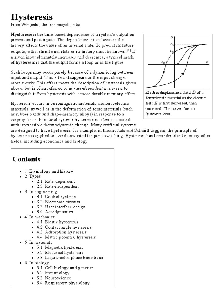 Hysteresis - Wikipedia, The Free Encyclopedia | PDF | Hysteresis | Physics