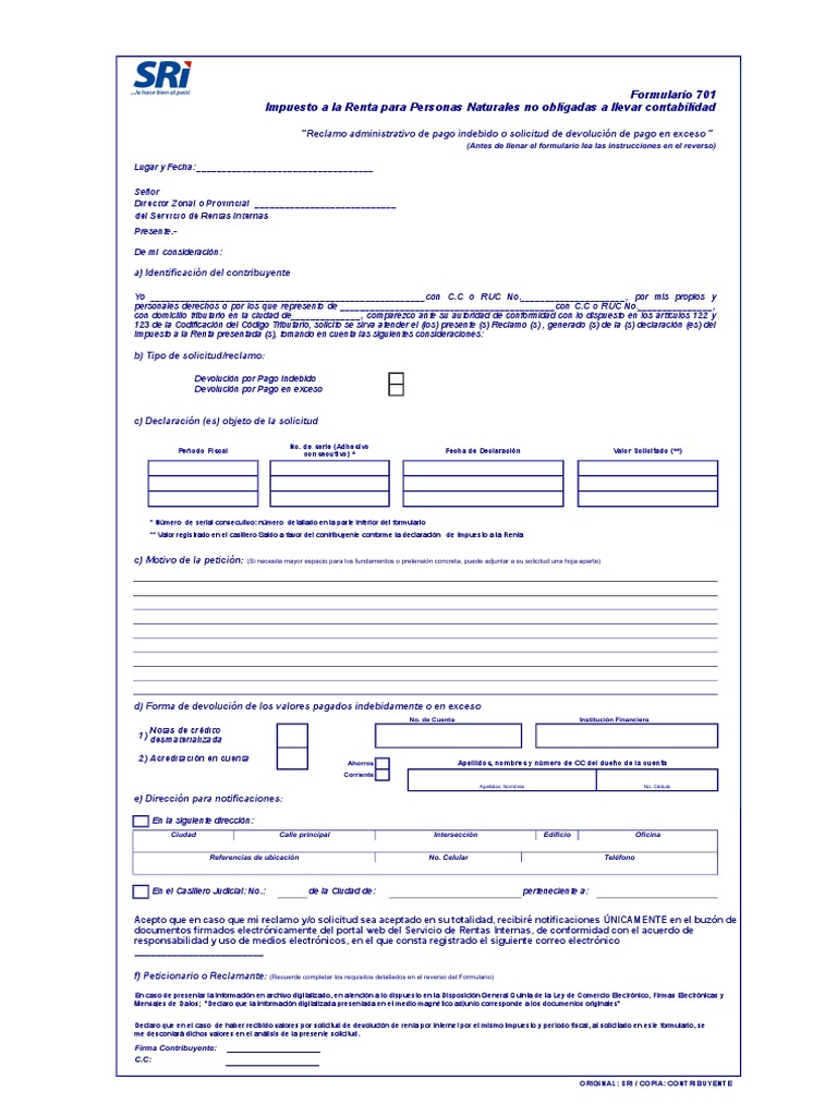 Formulario 701 - aprobadaSNCT | PDF | Pagos | Impuestos