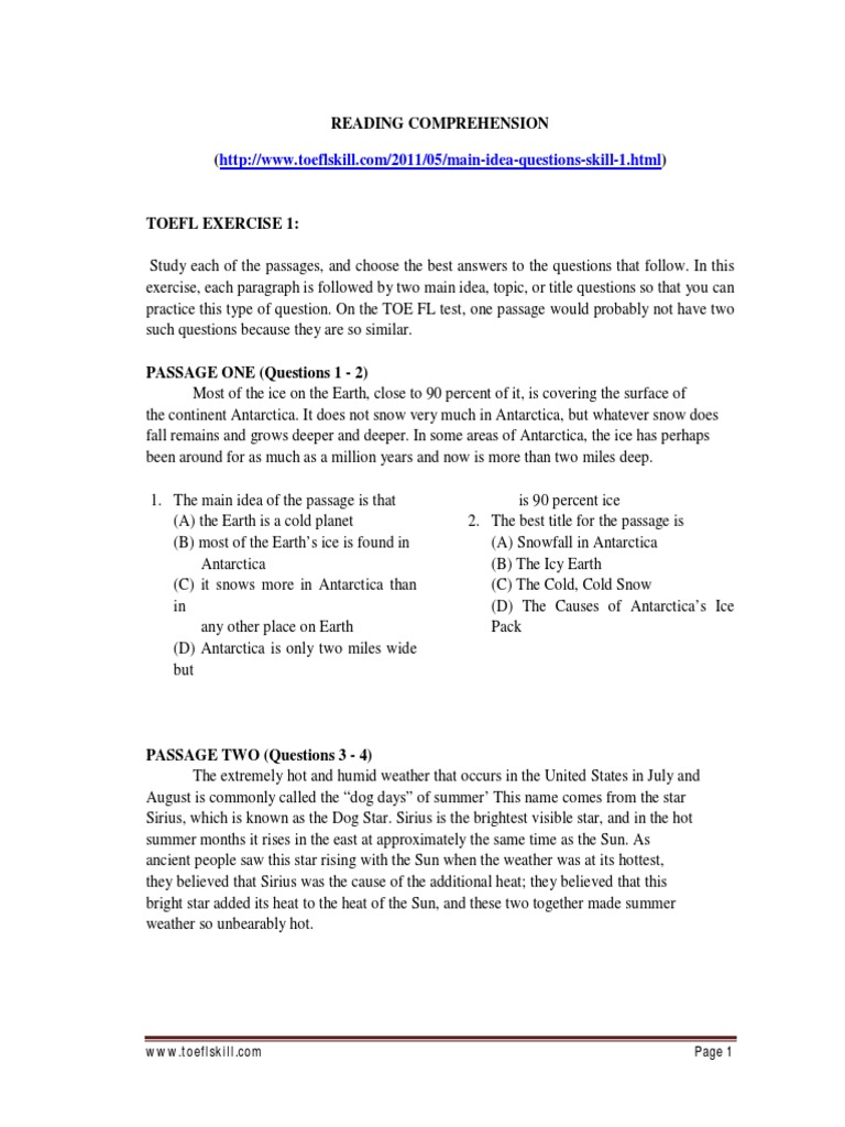 TOEFL Reading Practice Exercises | PDF | Antarctica | Snow