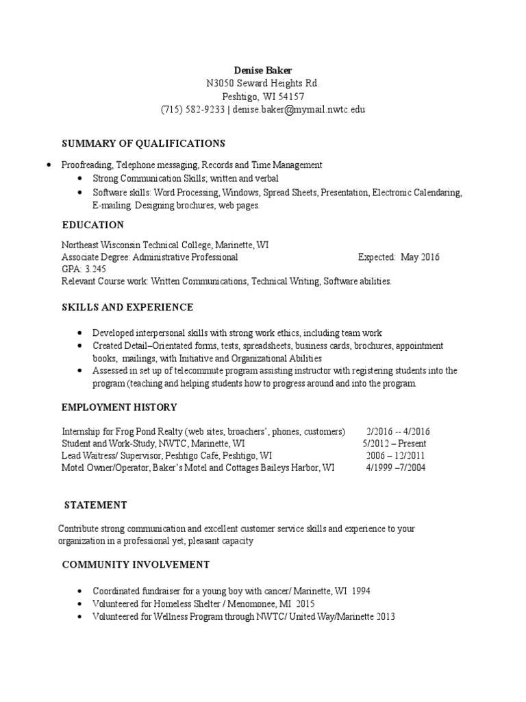 Denise Baker: Administrative Professional Resume | PDF