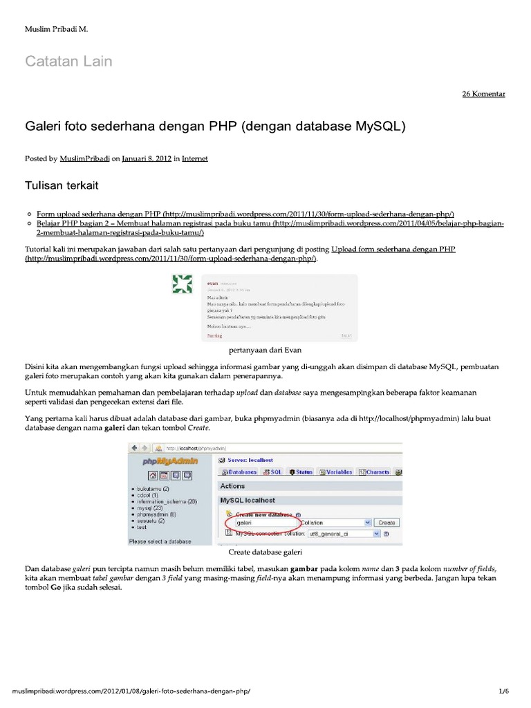 Galeri Foto Sederhana Dengan PHP (Dengan Database MySQL) Catatan Lain | PDF