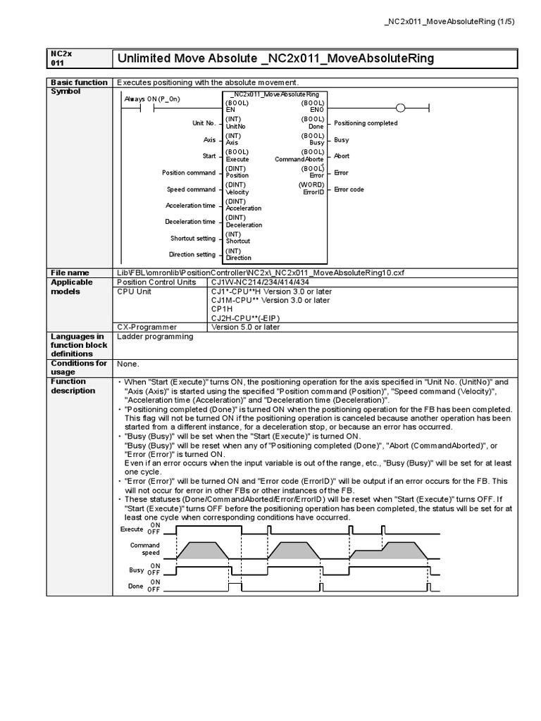 Unlimited Move Absolute - Nc2X011 - Moveabsolutering | PDF | Acceleration | Parameter (Computer ...