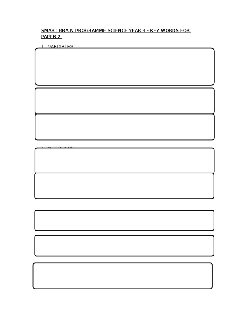 Smart Brain Programme Science Year 4 - Key Words For Paper 2 | PDF
