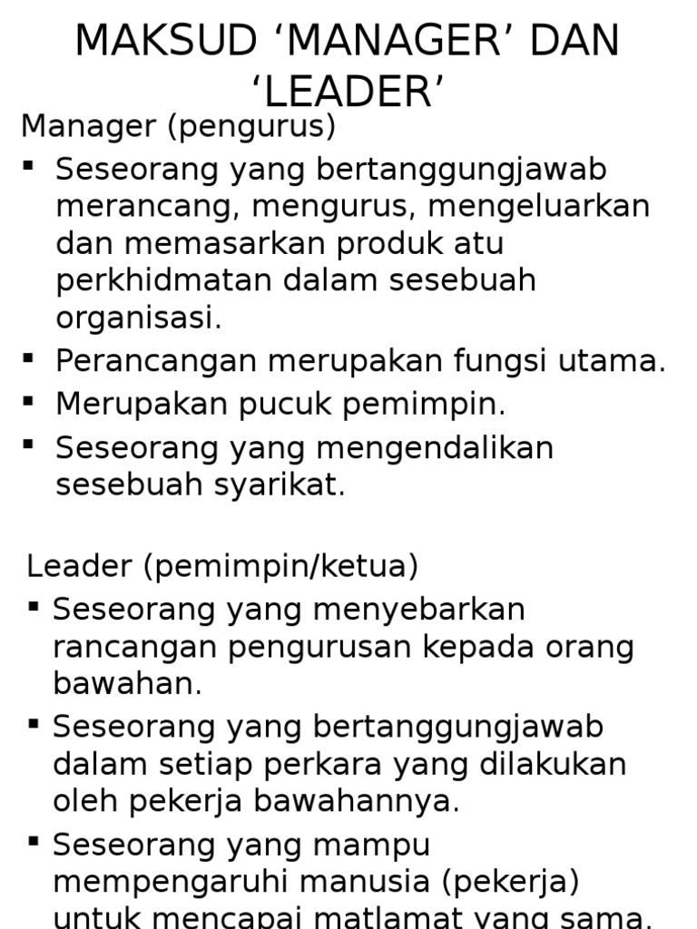 Maksud Manager' Dan Leader' | PDF