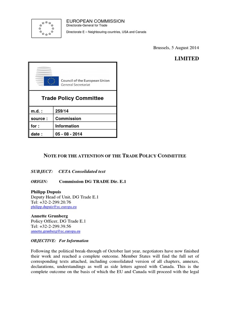 Ceta Dokument 101 | PDF | World Trade Organization | Tariff