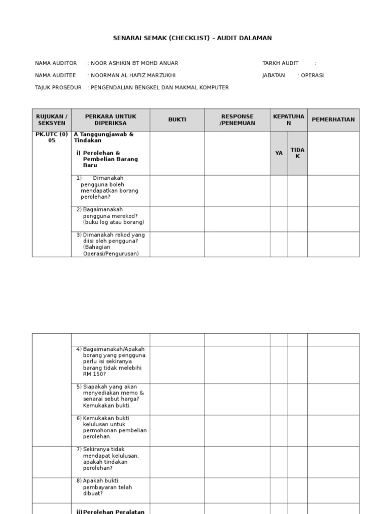 Audit Checklist (Pengedalian Bengkel & Makmal Komputer) | PDF