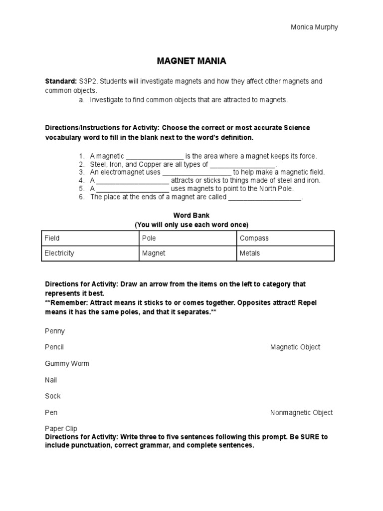 Magnet Mania: Exploring Magnetism Activities | PDF | Technology ...