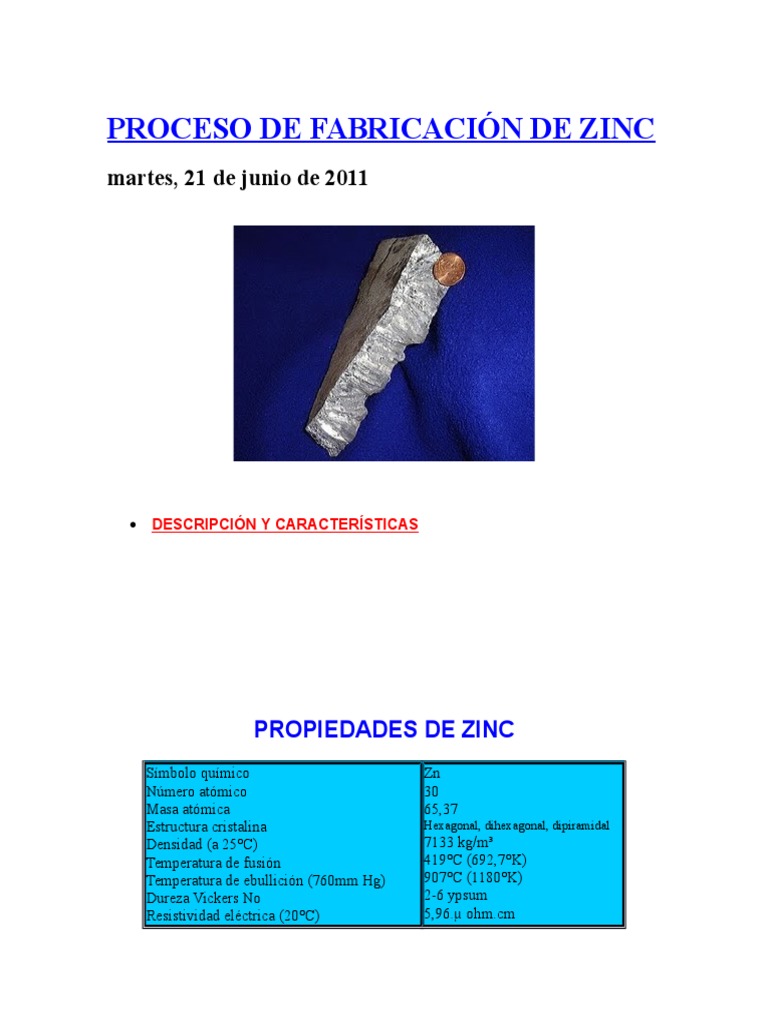 Proceso de Fabricación del Zinc: Guía Completa | PDF | Zinc | Ácido ...
