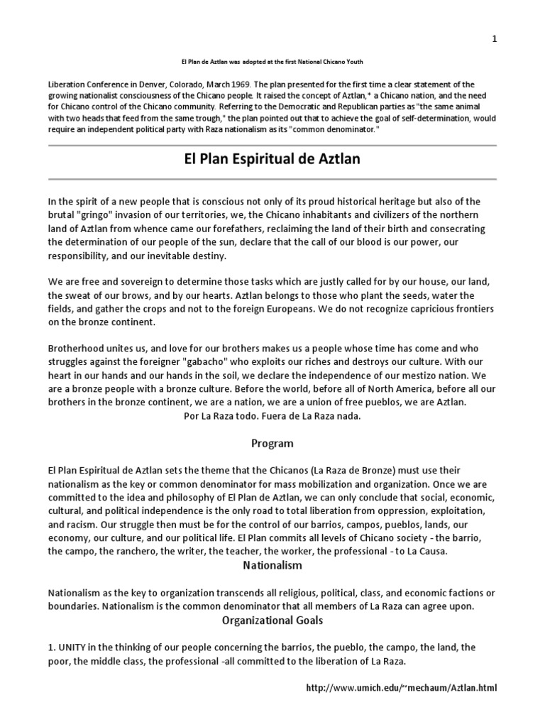 El Plan Espiritual de Aztlan | PDF | Political Theories