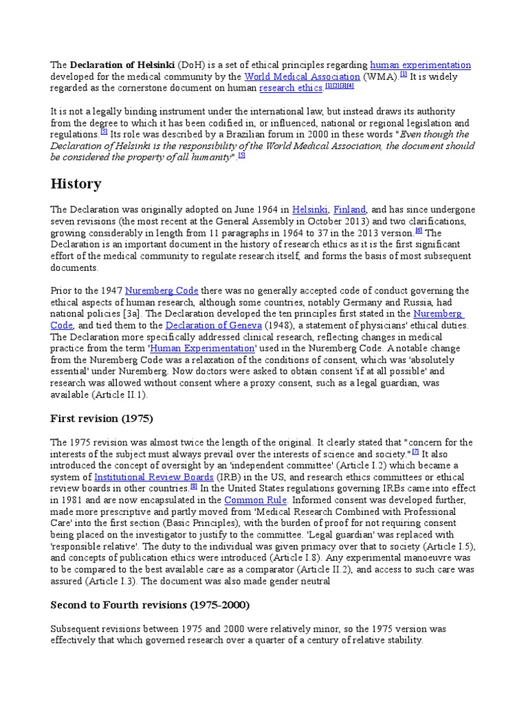 The Declaration of Helsinki | PDF | Informed Consent | Applied Ethics
