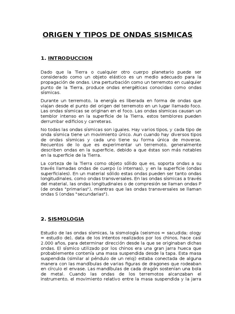 Origen y Tipos de Ondas Sismicas | PDF | Olas | Temblores
