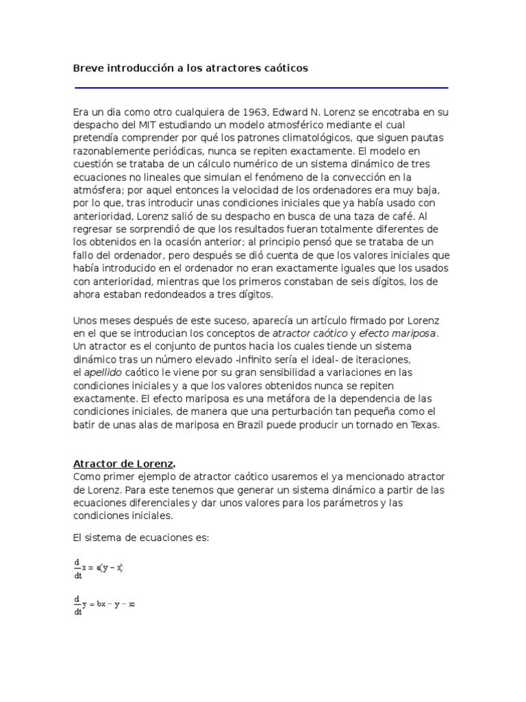 Breve Introducción A Los Atractores Caóticos | PDF | Teoría del caos | Atractor