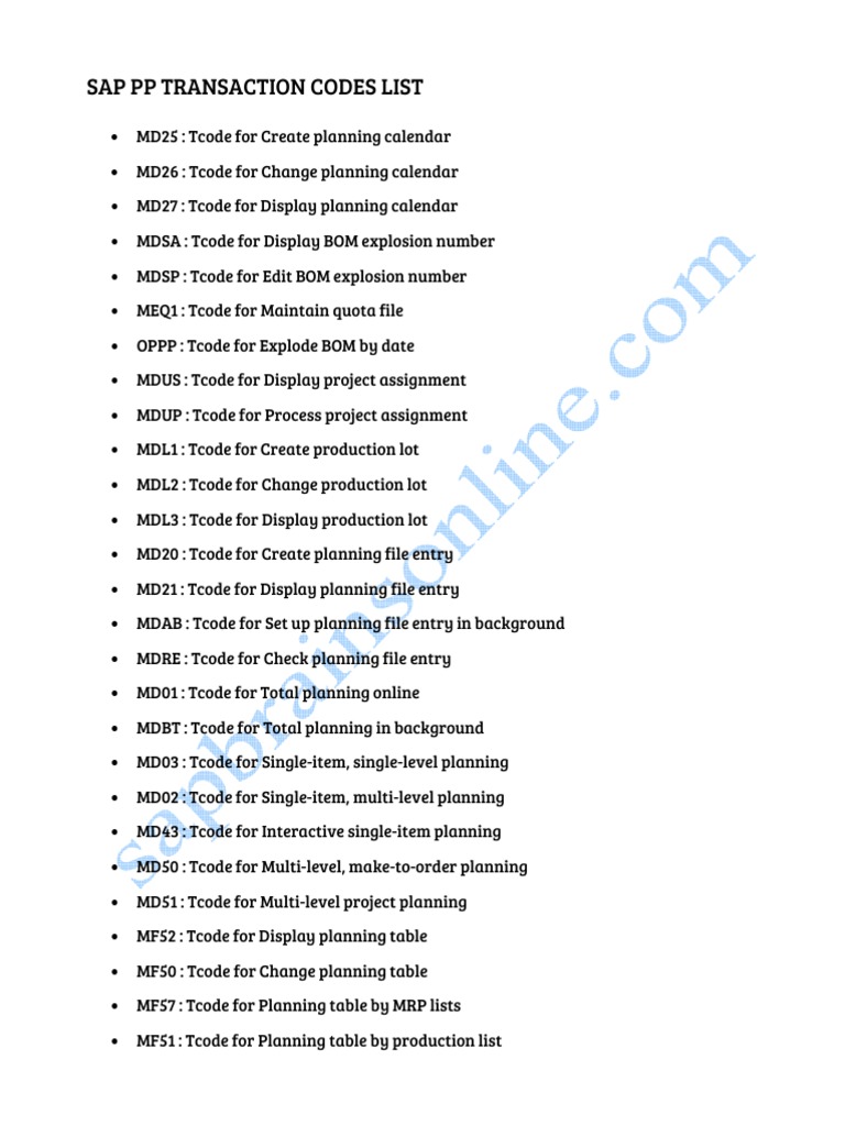 SAP PP TCode PDF | PDF