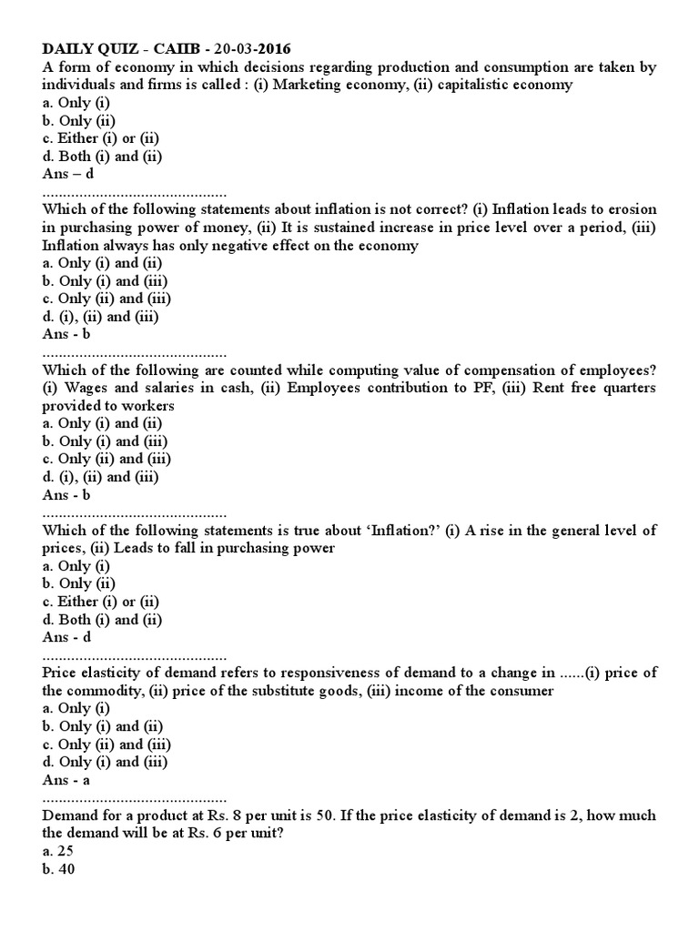 Daily Quiz | PDF | Money Supply | Demand
