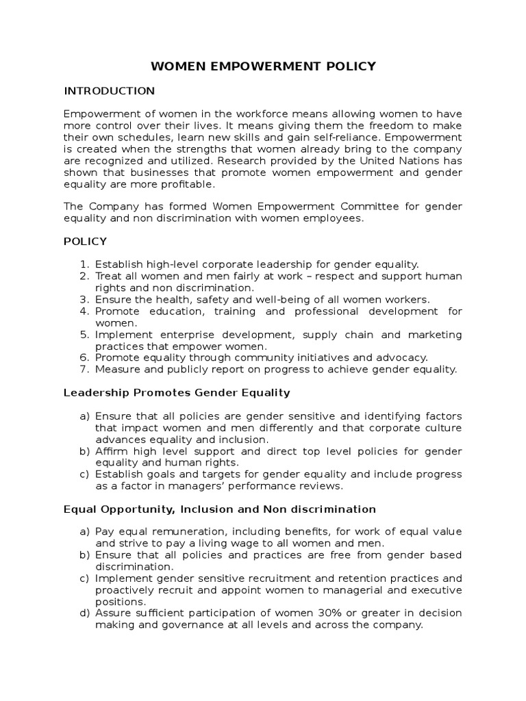 Women Empowerment Policy | PDF | Gender Equality | Gender Studies
