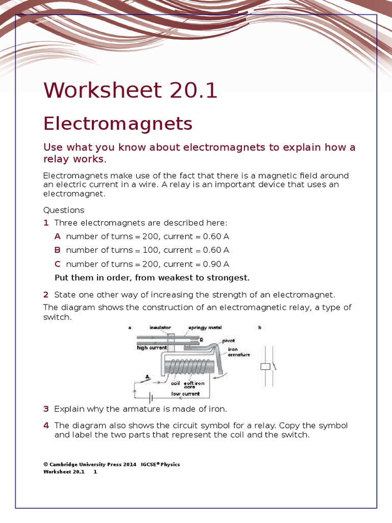 IGCSE Physics Worksheet 20.1 | PDF