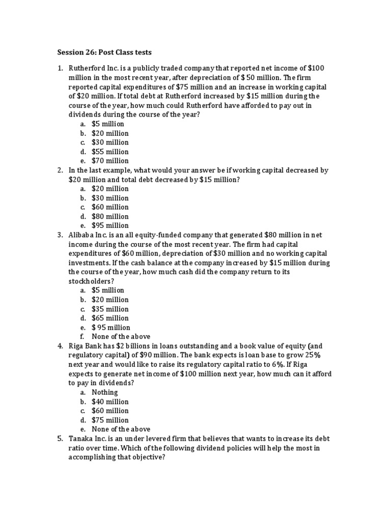 Session 26 Test | PDF | Dividend | Equity (Finance)