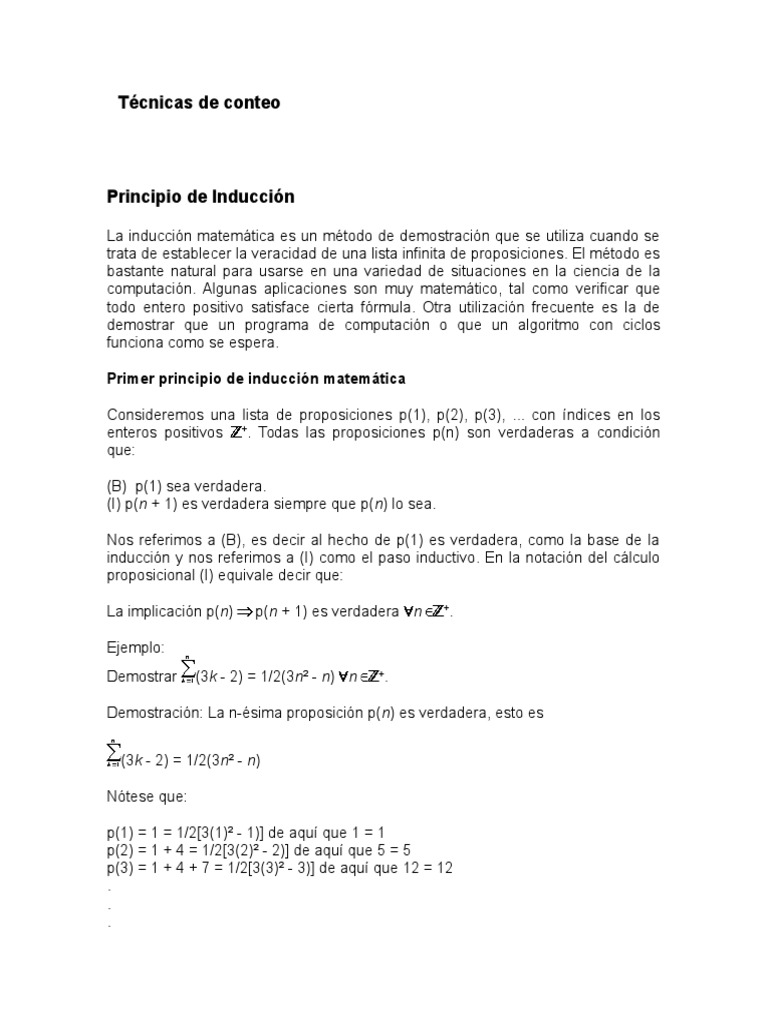 Técnicas de Conteo | PDF | Prueba matemática | Razonamiento inductivo