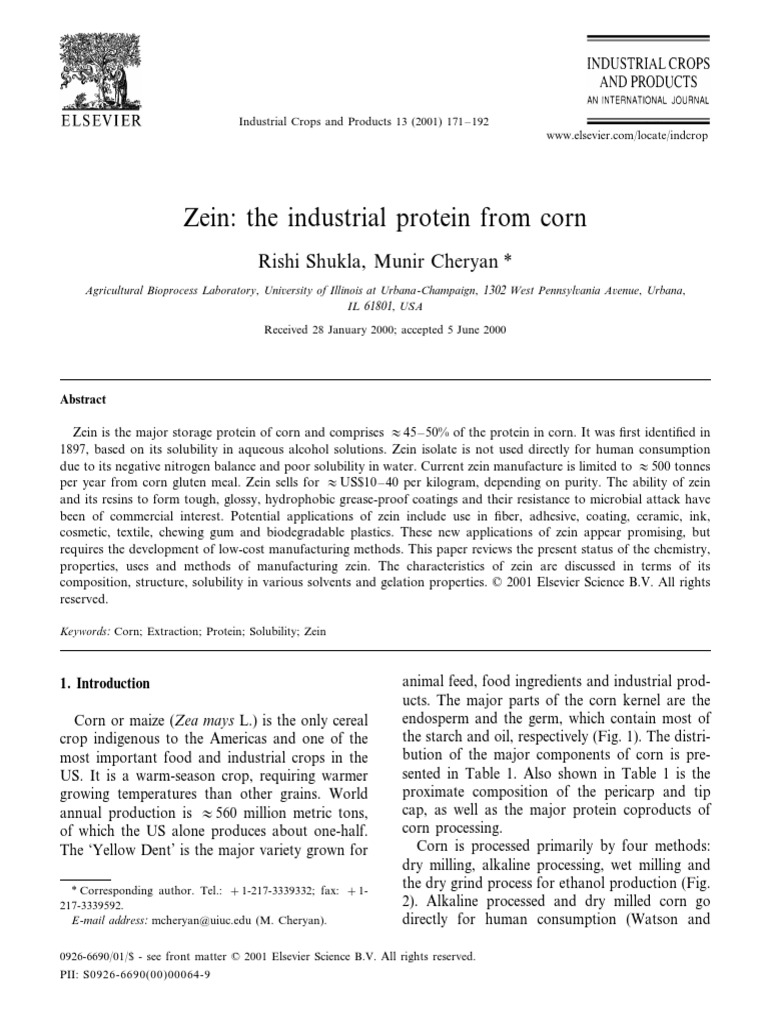 Zein - The Industrial Protein From Corn | PDF | Chemical Substances | Physical Sciences