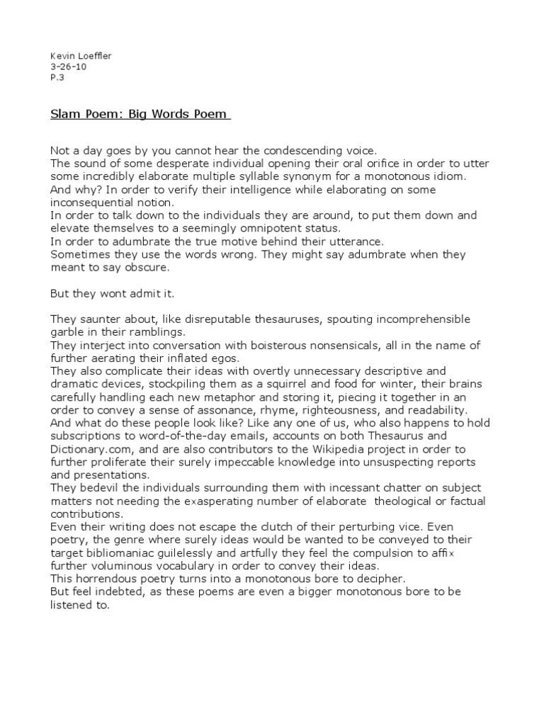 Big Words Poem | PDF | Poetry | Human Communication