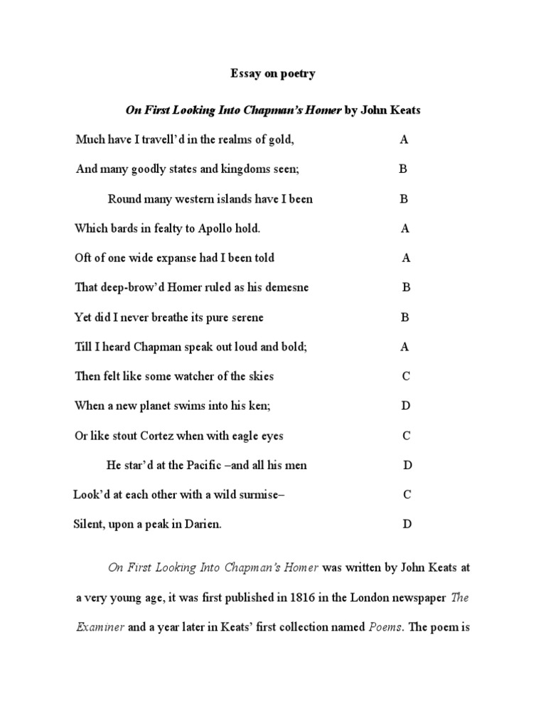 On First Looking Into Chapman's Homer by John Keats | PDF | Sonnets ...