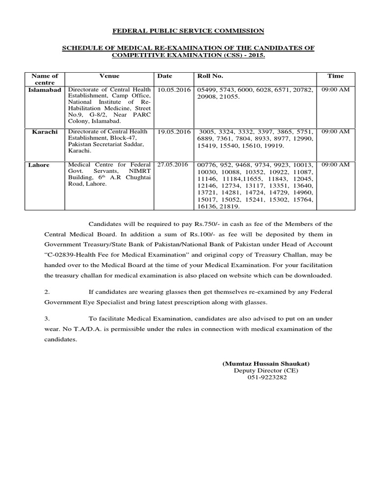 CSS 2015 Medical Re-Examination Schedule | PDF | Business