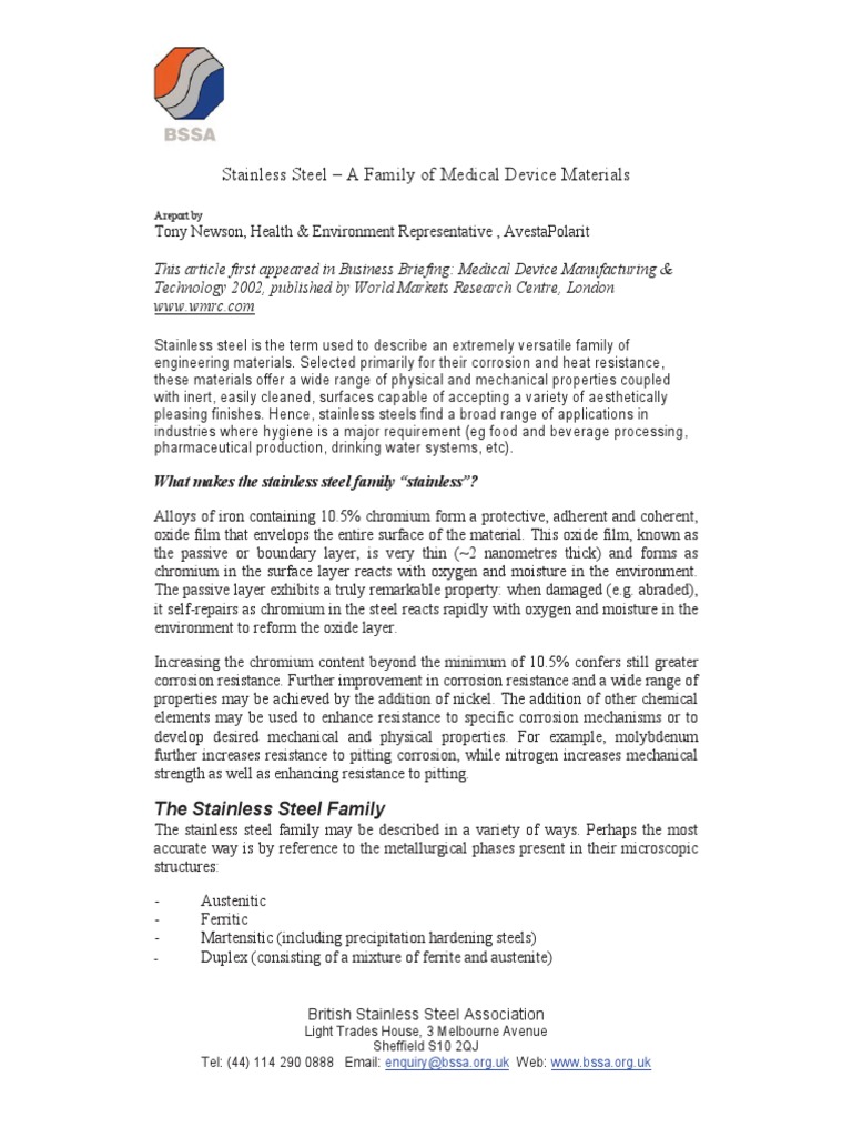Medical Device Materials - Stainless Steel | PDF | Stainless Steel | Steel