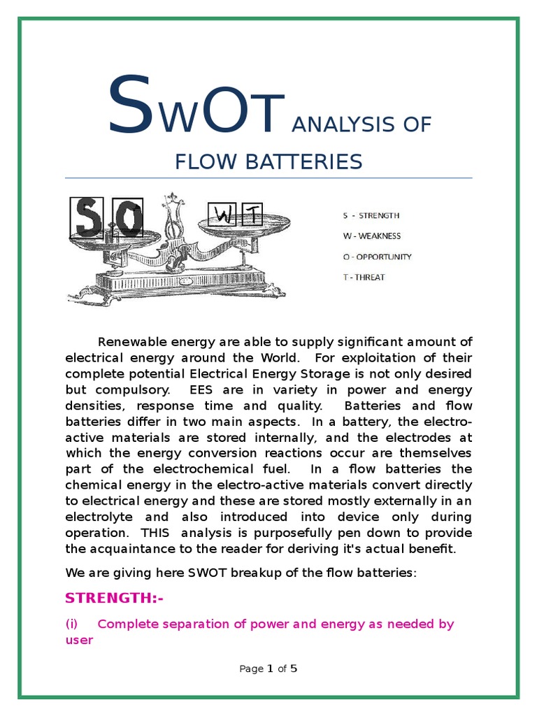 SWOT Analysis of Flow Batteries | PDF | Battery (Electricity ...