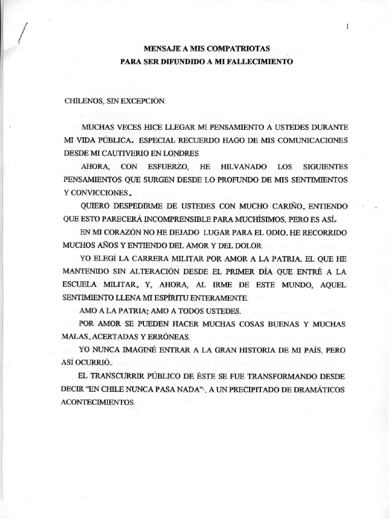 Pinochet Carta Postuma | PDF