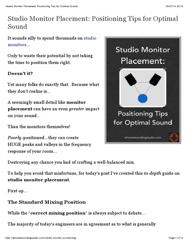 Studio Monitor Placement: Positioning Tips For Optimal Sound | PDF ...