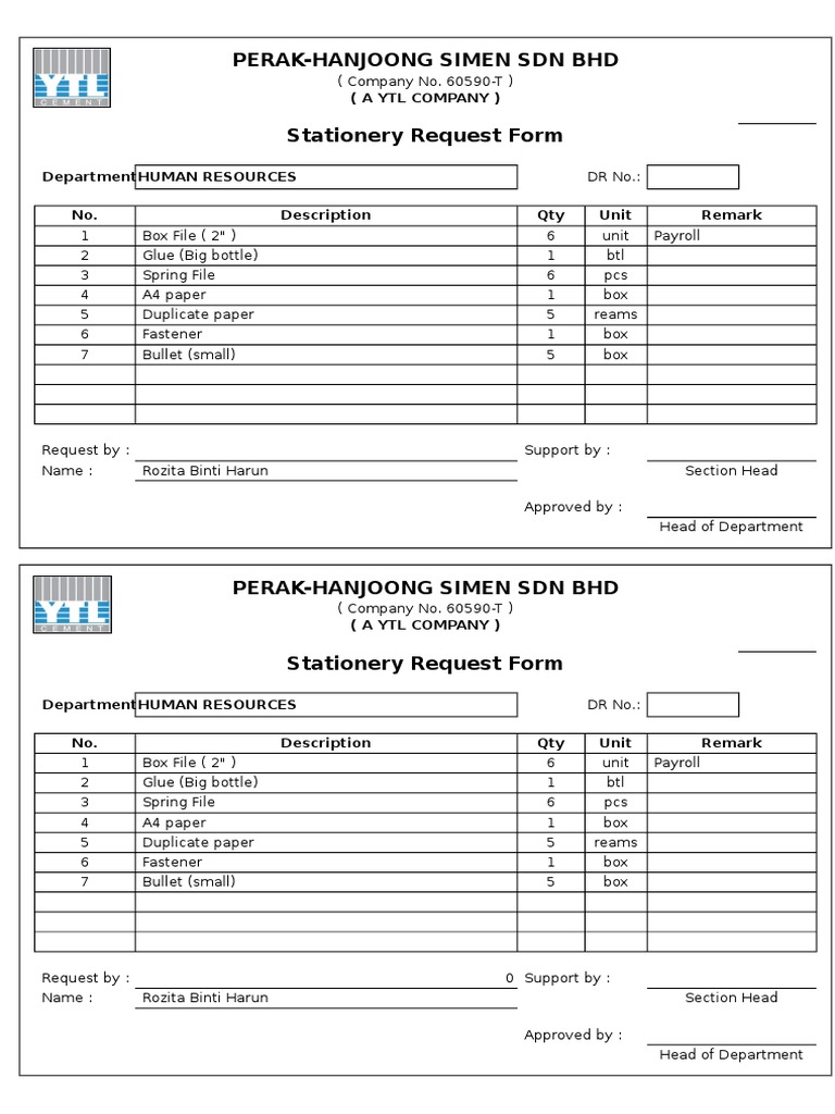 Form - Stationery Request Form | PDF | Business