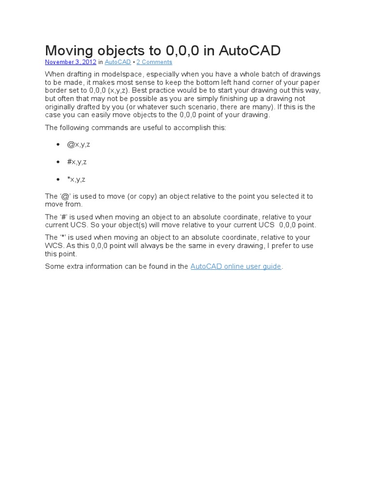 Moving Objects to 0,0,0 in AutoCAD | PDF