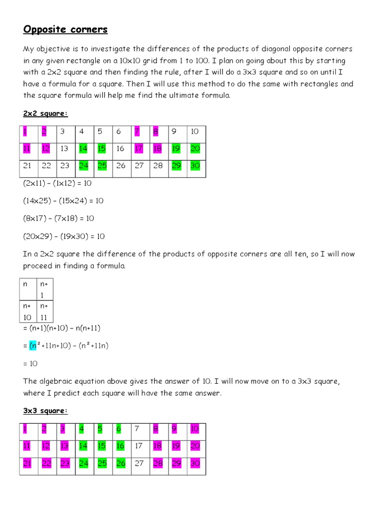 Opposite Corners: 2x2 Square | PDF