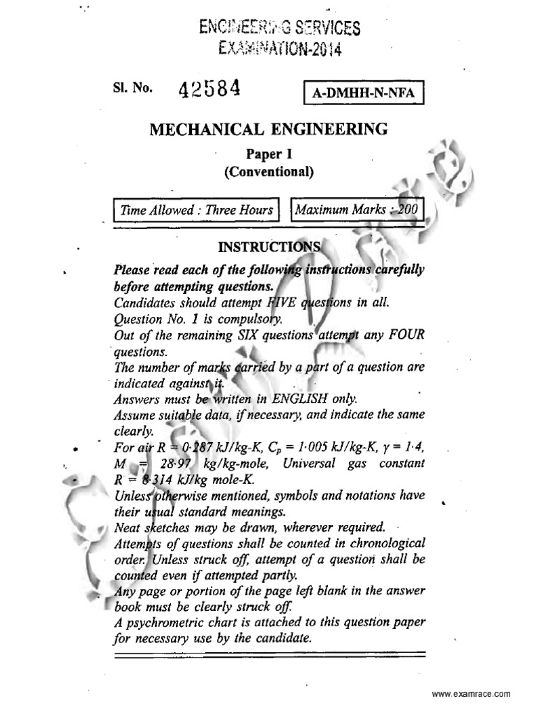 IES Mechanical Engineering Conventional Paper 2014 PDF | PDF