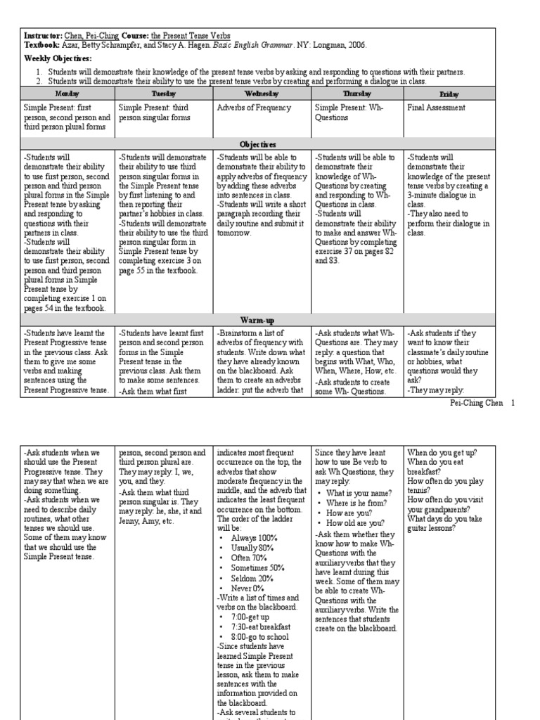 One-week-Lesson-Plan The Present Simple Tense by Pei Ching Chen ...